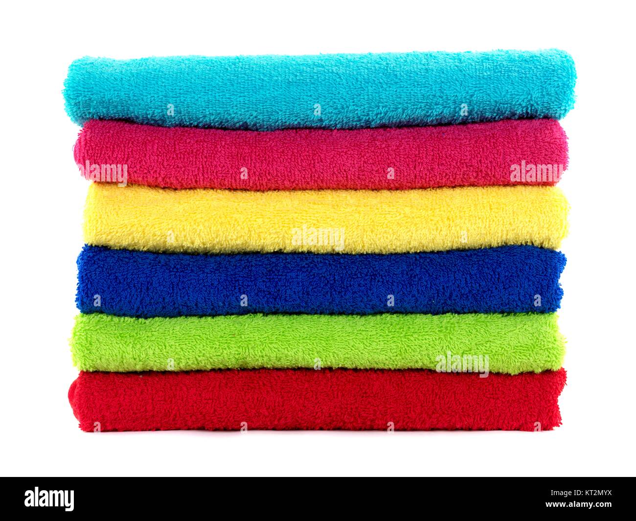 Colored bathroom towels isolated against a white background Stock Photo ...