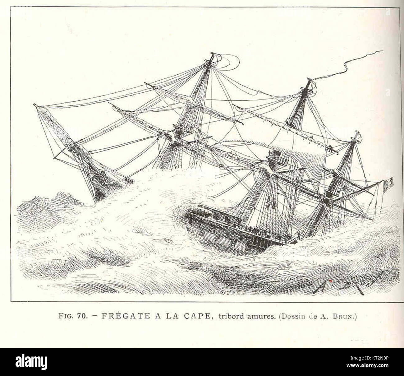 The FrÃ©gate, a French naval ship, is shown with its sails deployed ...