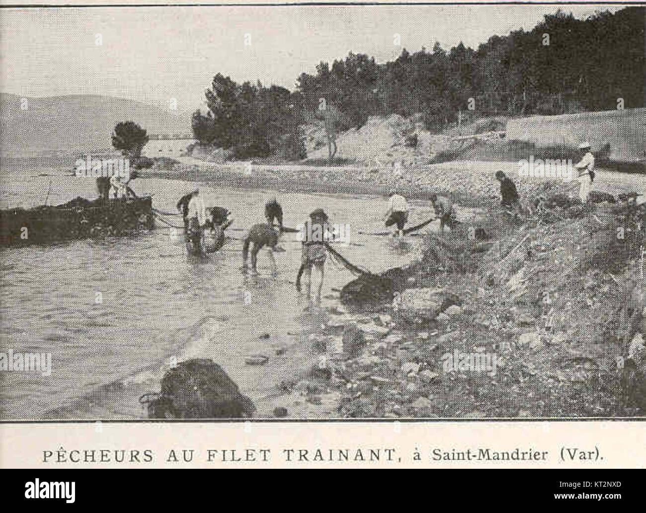 An artwork depicting fishermen using trawl nets at Saint-Mandrier in ...