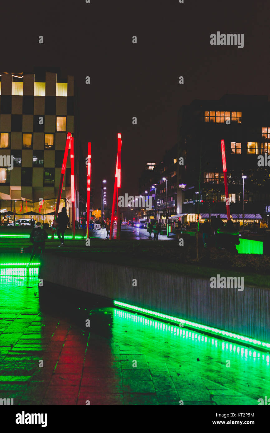 DUBLIN, IRELAND - December 20th, 2017: Grand Canal Square by night in ...