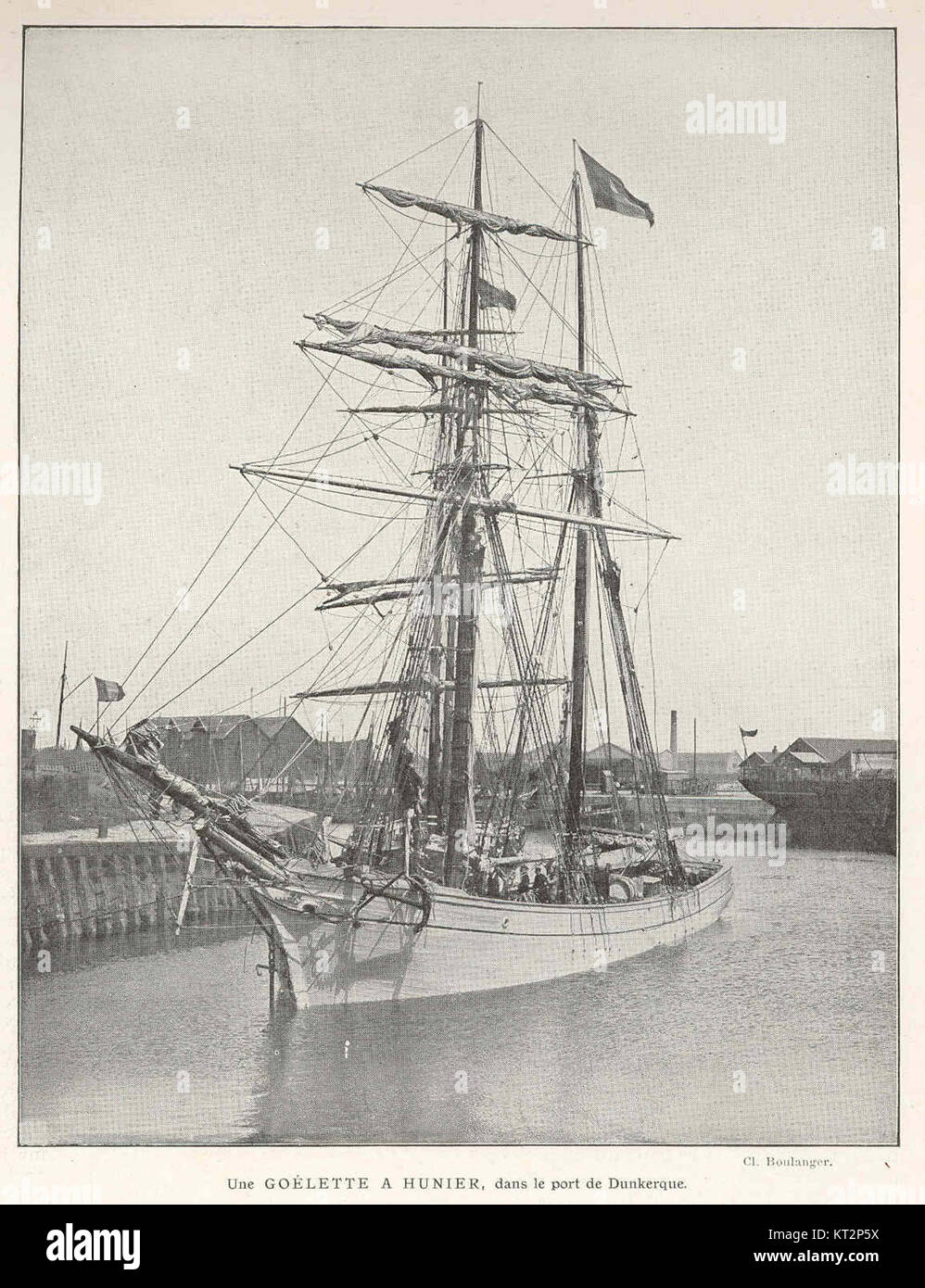 A French painting depicting the 37451 Goelette a Hunier ship in the ...