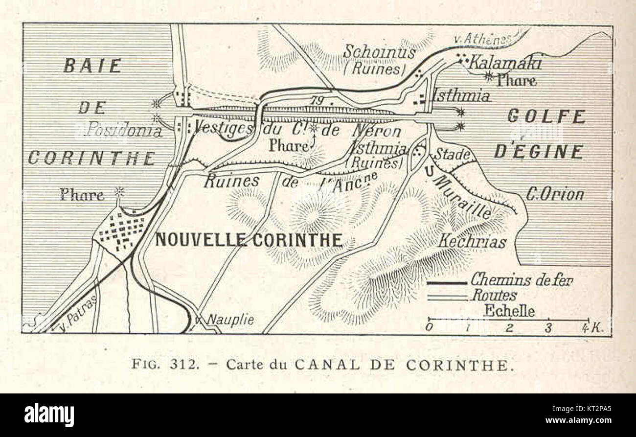 This map, labeled as 'Carte du Canal de Corinthe,' represents the ...