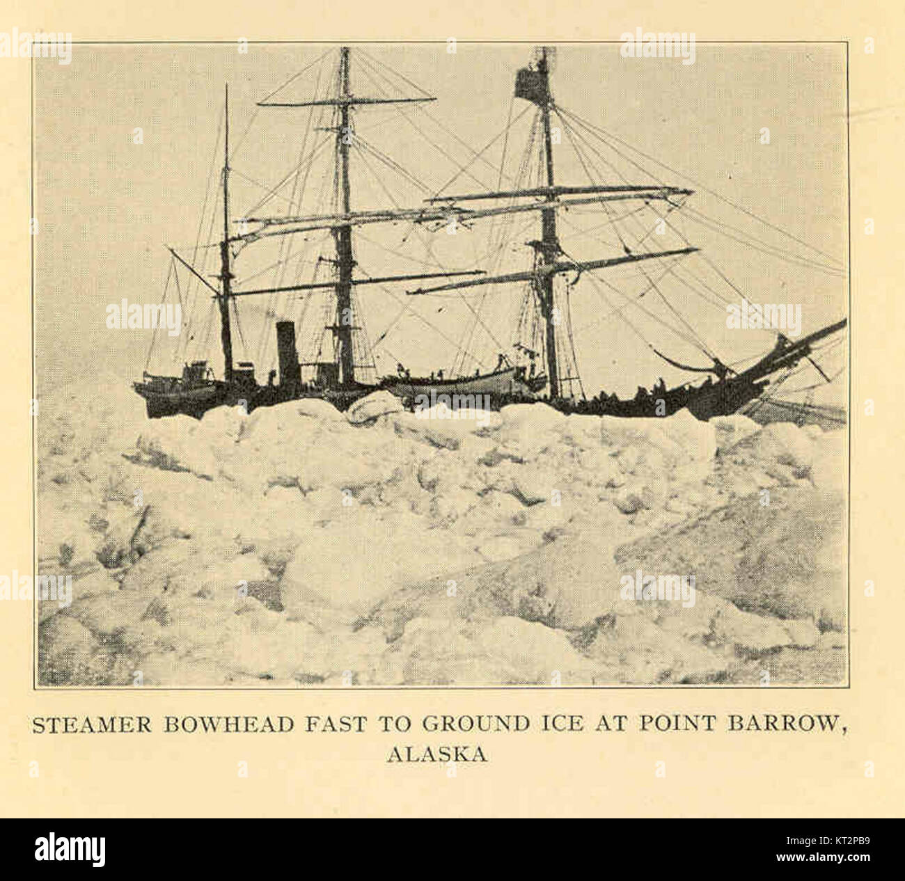 This photograph shows the steamer Bowhead, fast to the ground ice at ...