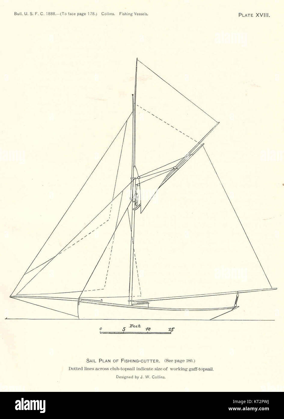 This sail plan illustrates the design of a traditional fishing cutter ...