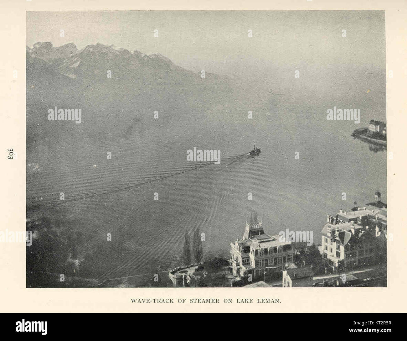 Photograph depicting the wave track left by a steamer on Lake Geneva ...