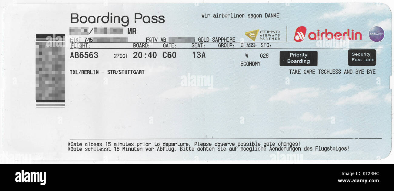 An Air Berlin boarding pass represents the travel document issued to ...