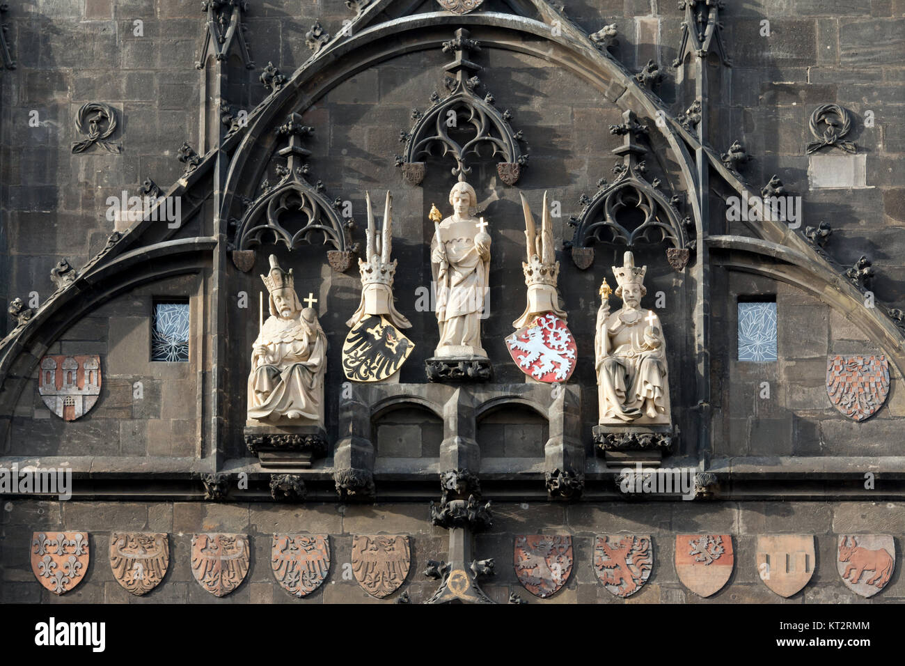 The Gothic statues of saints and kings at the Bridge Tower of Charles ...