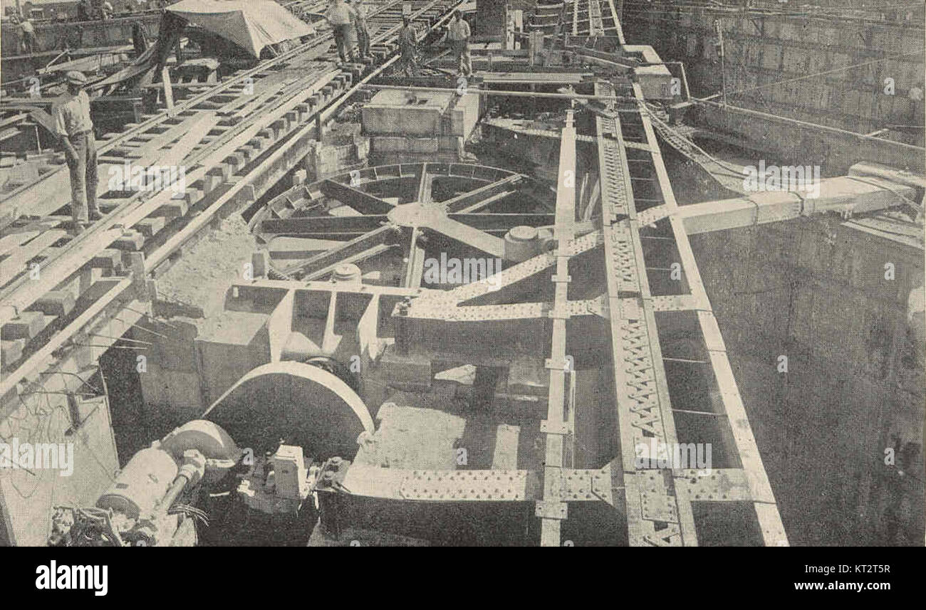 This image showcases machinery designed for moving a lock gate, a ...