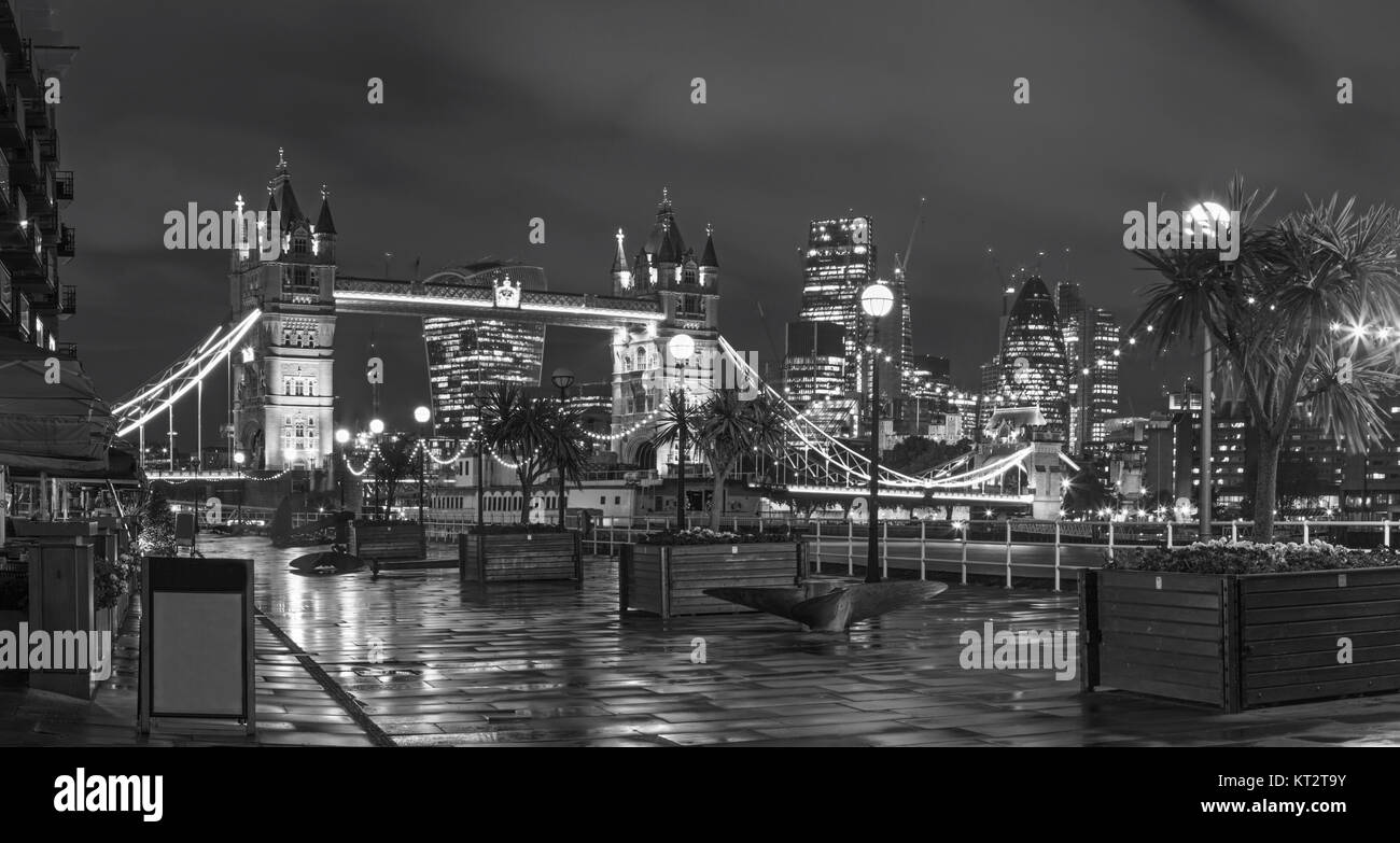 London - The Tower Bride, promenade and skyscrapers at dusk Stock Photo ...