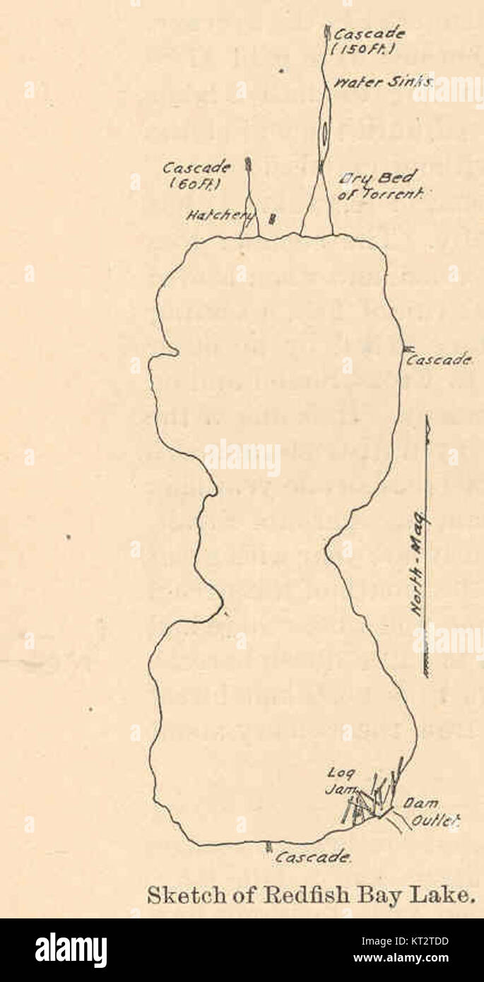This is a sketch of Redfish Bay Lake, depicting the calm waters and ...