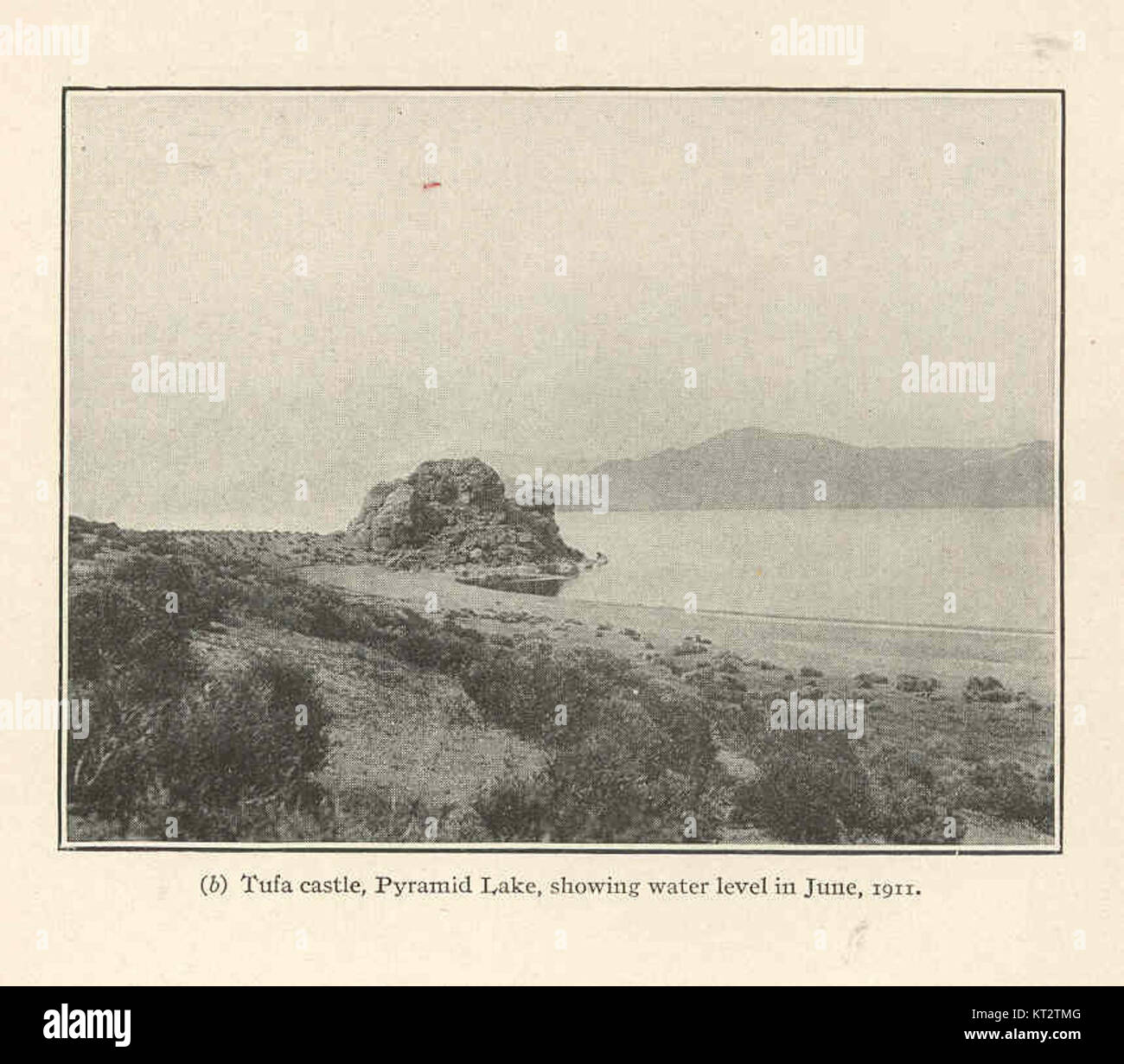 38972 Tufa castle, Pyramid Lake, showing water level in June, 1911 ...