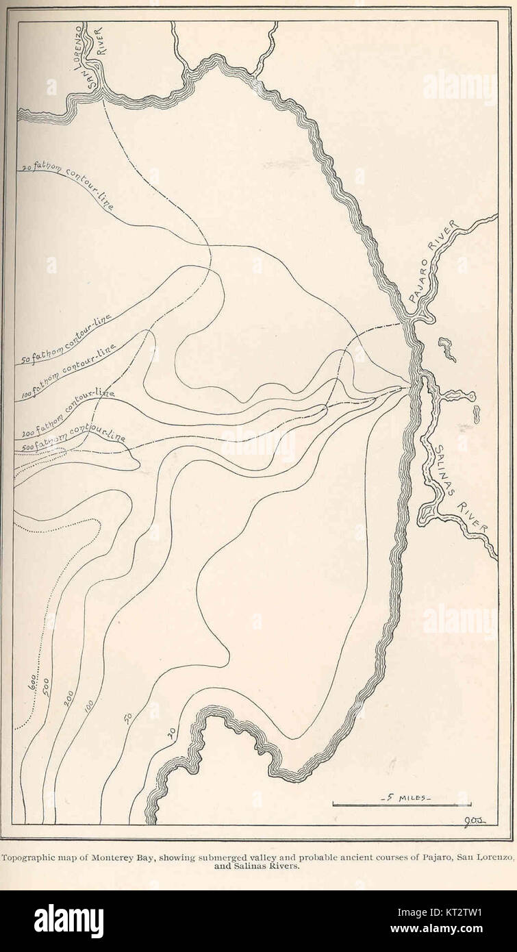 This typographic map of Monterey Bay illustrates the submerged valley ...