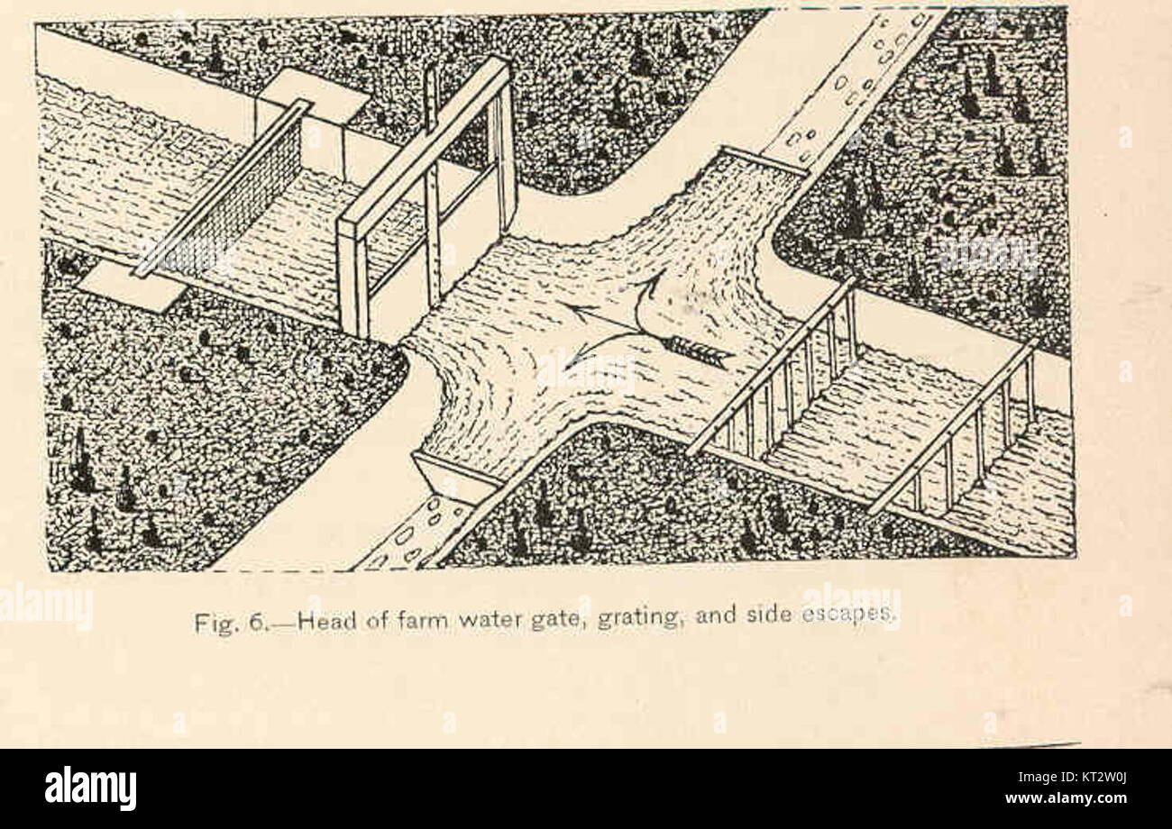 This image shows the head of a farm water gate with grating and side ...
