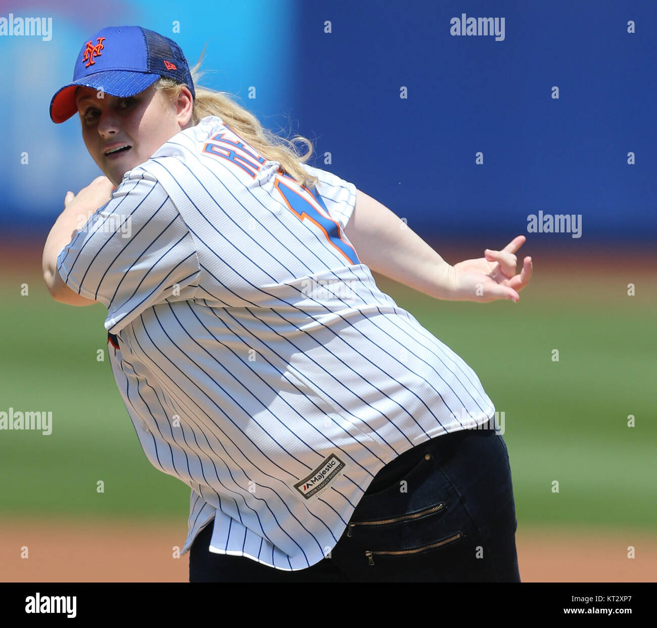 NEW YORK, NY - MAY 31: Actress Rebel Wilson throws out the ceremonial ...