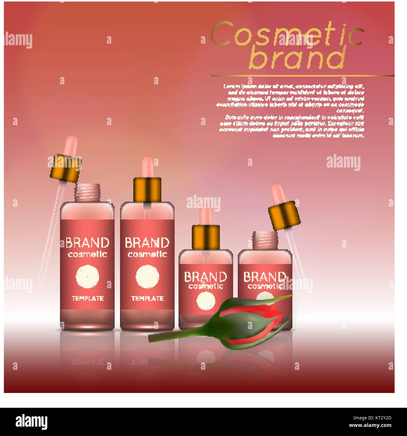 Vector 3D cosmetic illustration with rose and bokeh background. Beauty ...