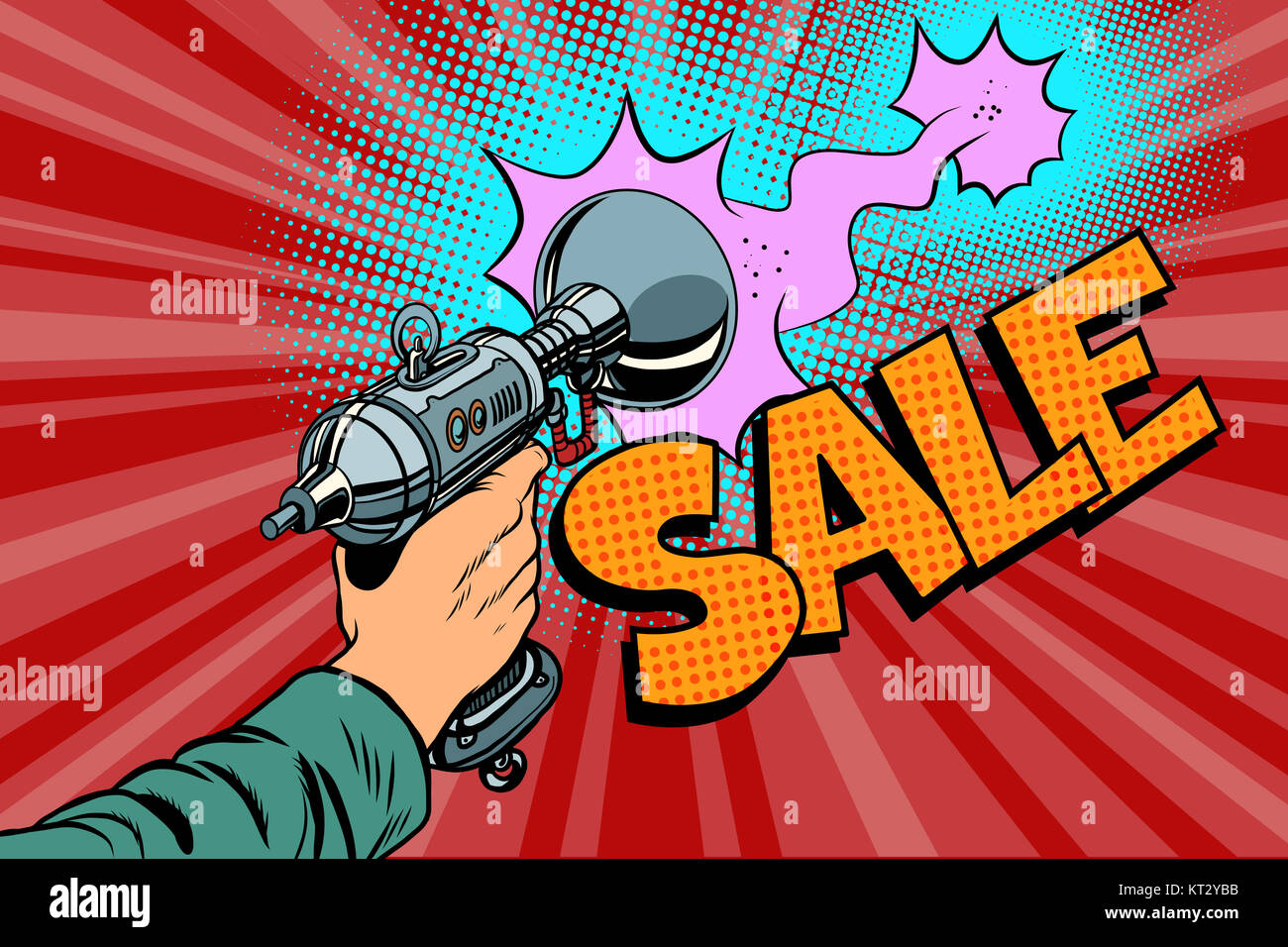 sale inscription Science fiction shot of a Blaster comic cloud Stock ...