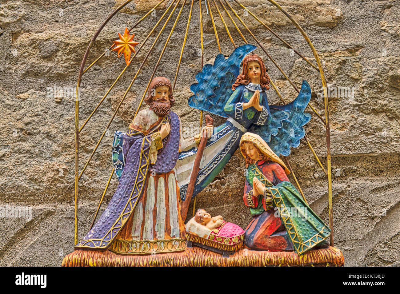 Christmas Nativity scene with The Holy Child, The Blessed Virgin Mary ...