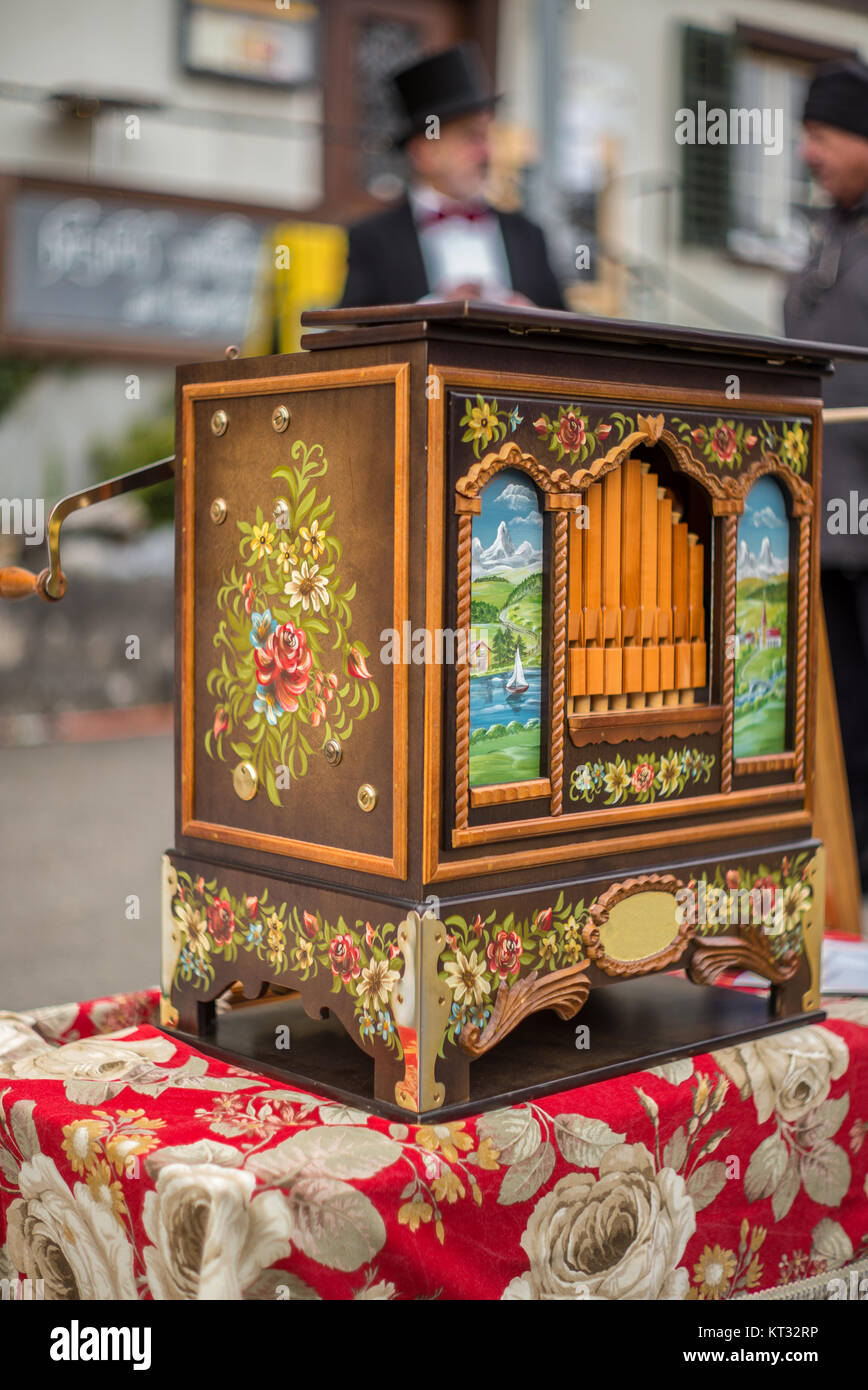 A barrel organ at a Christmas market in Switzerland - 3 Stock Photo - Alamy