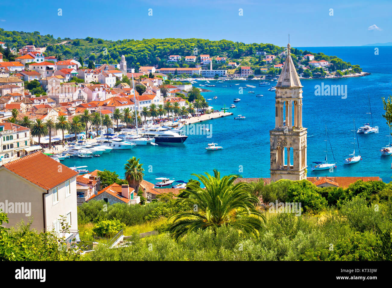 Amazing town of Hvar harbor aerial view Stock Photo - Alamy