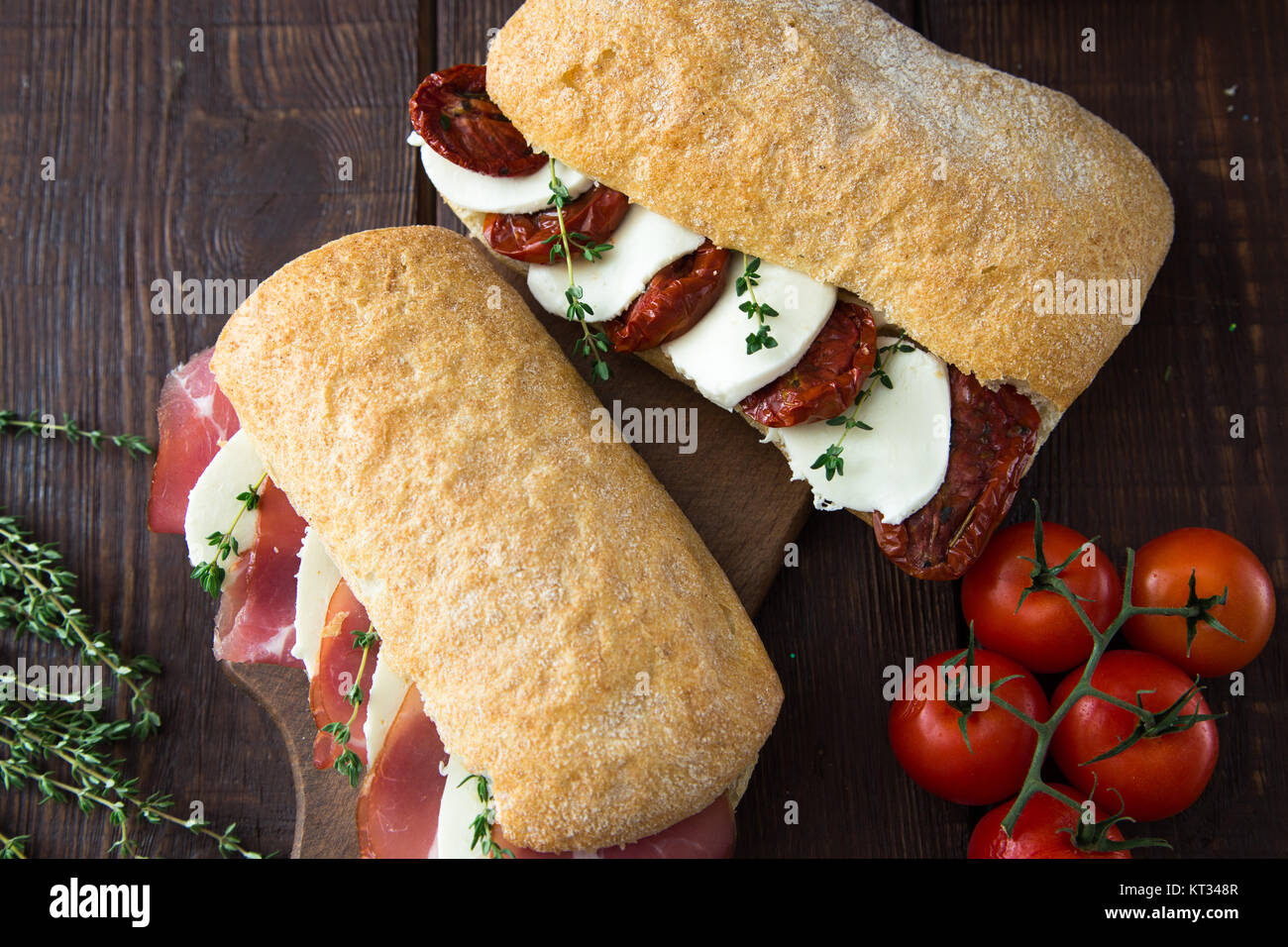 assorted sandwiches. sandwich Caprese with mozzarella and sun-dried ...