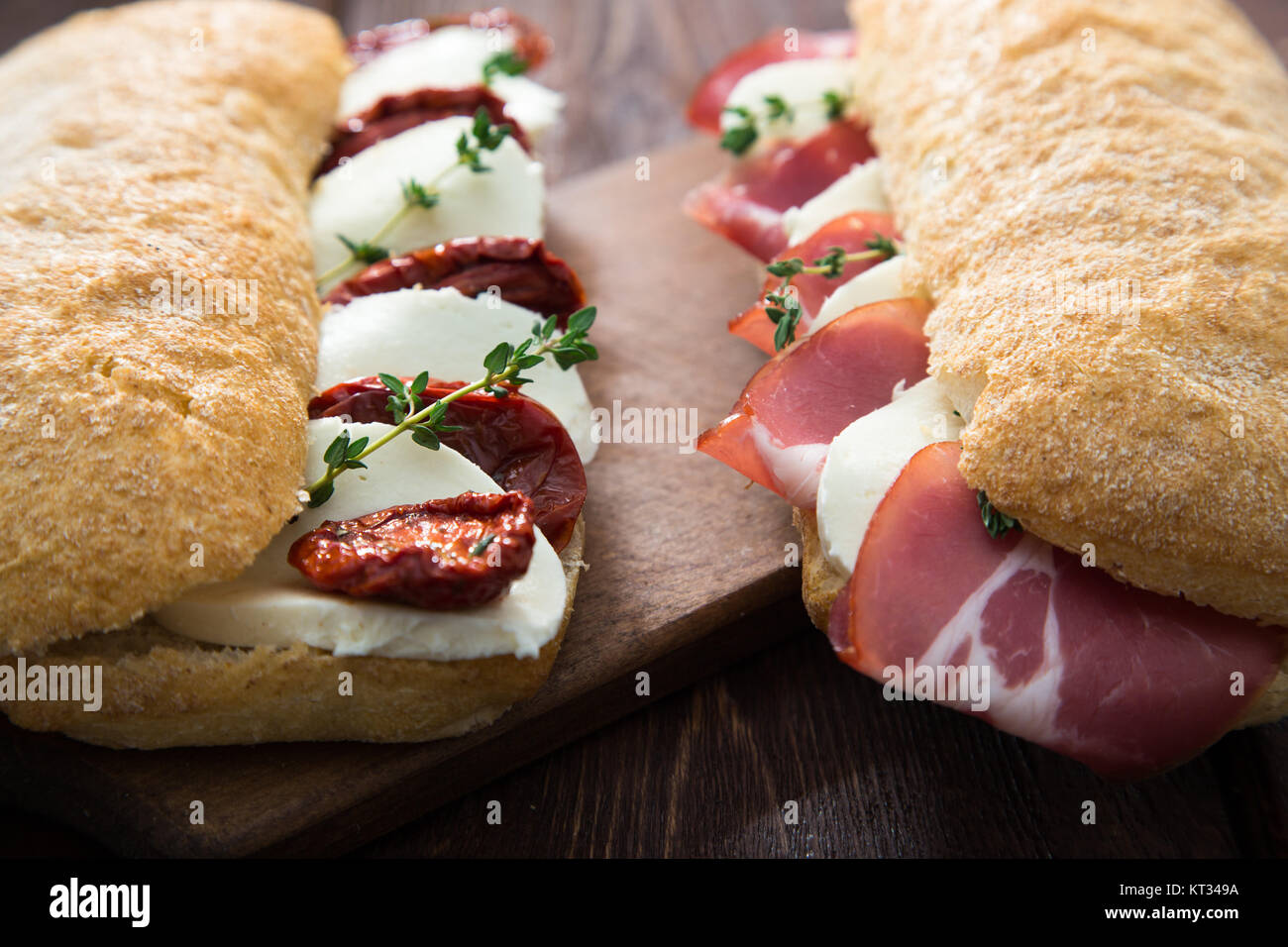 assorted sandwiches. sandwich Caprese with mozzarella and sun-dried ...