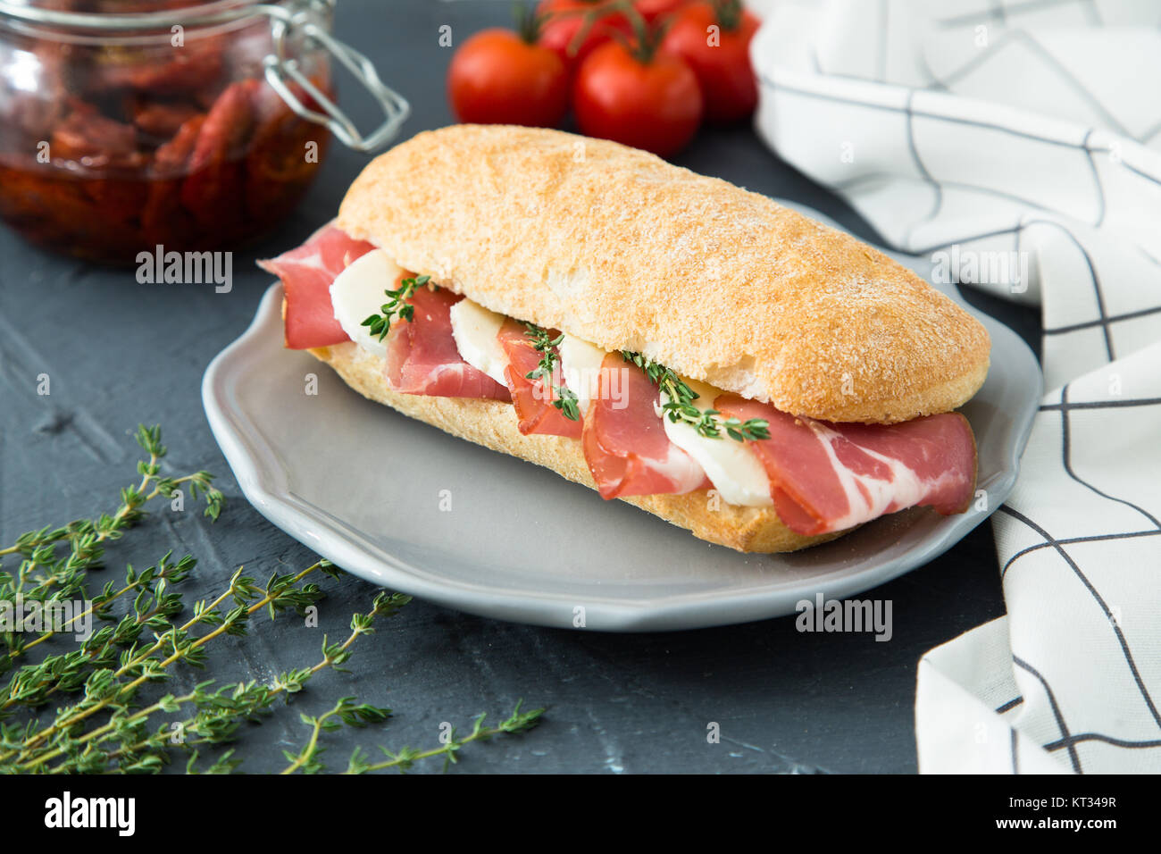 assorted sandwiches. sandwich Caprese with mozzarella and sun-dried ...