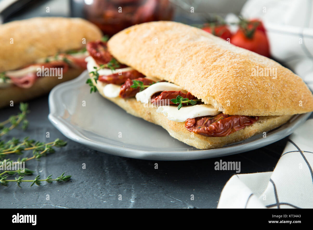 assorted sandwiches. sandwich Caprese with mozzarella and sun-dried ...