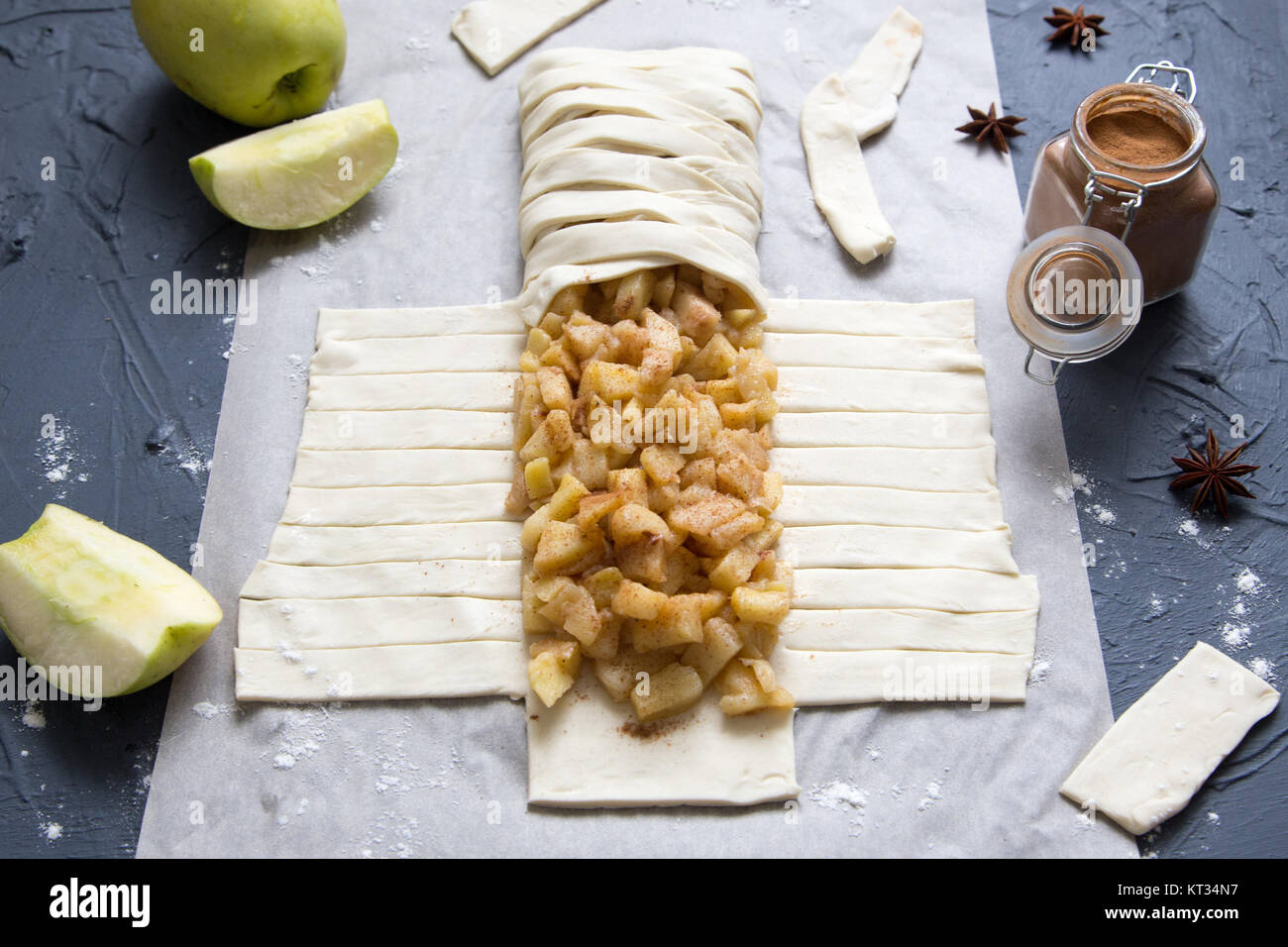 braided Apple pie. the cooking process Stock Photo - Alamy