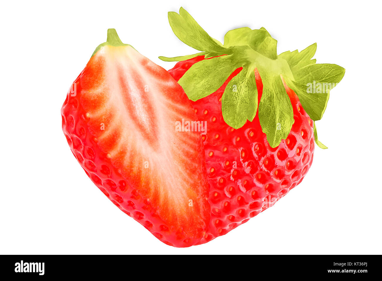 One and a half Strawberry fruit on white background with clipping path ...