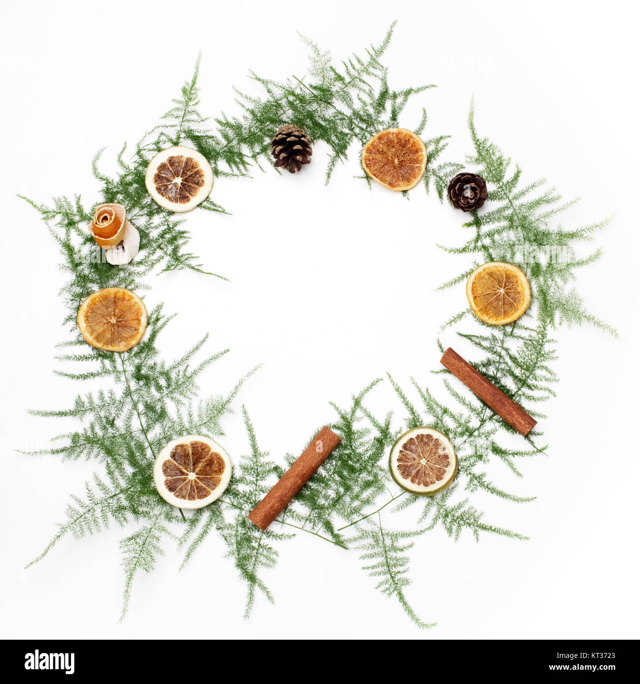 December frame from christmas tree branches. Top view Stock Photo - Alamy