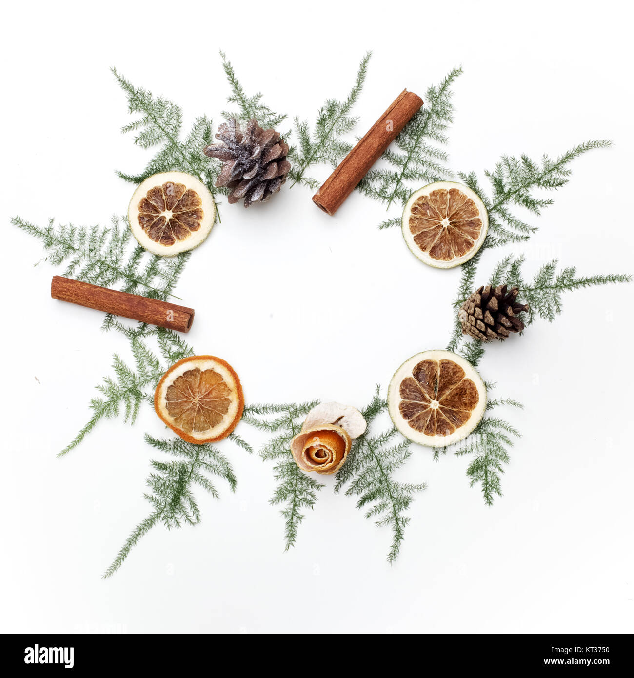 December frame from christmas tree branches. Top view Stock Photo - Alamy