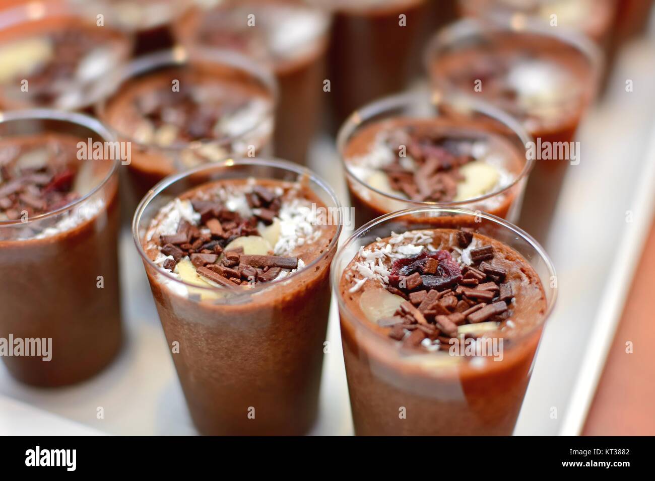 Close up of the Chocolate Mousse Desserts in the Small Cups Stock Photo ...