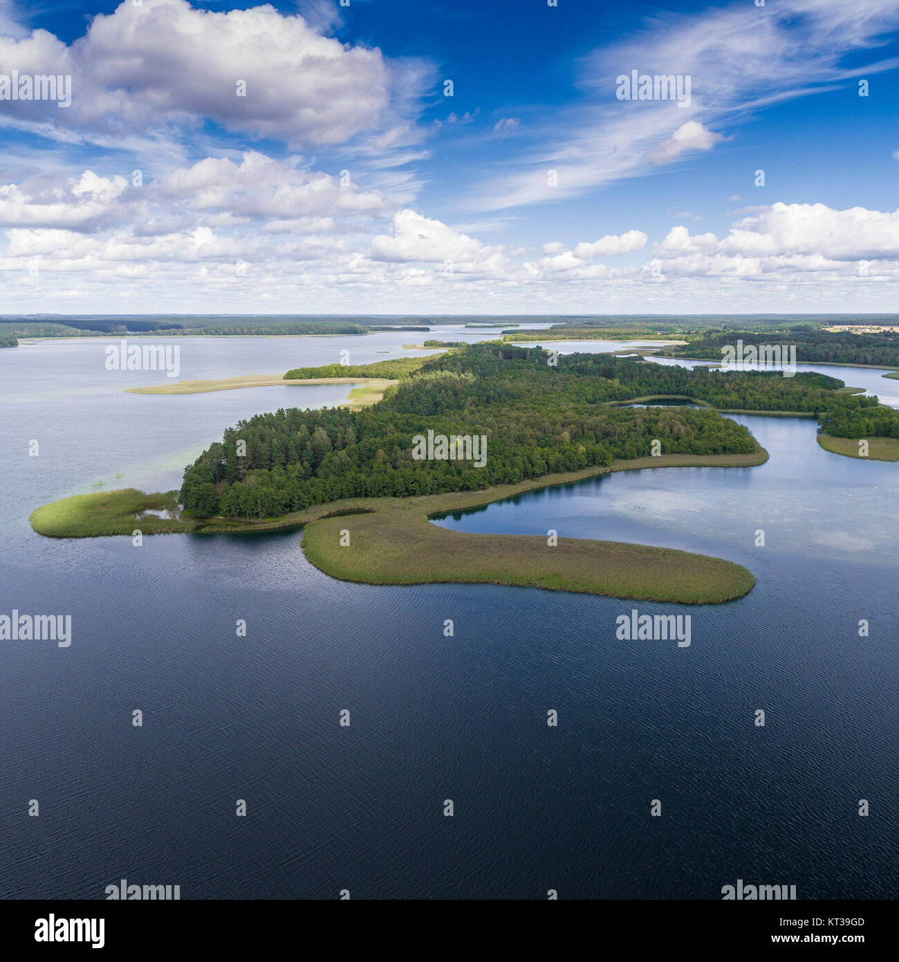Lake Wigry National Park. Suwalszczyzna, Poland. Blue water and whites ...