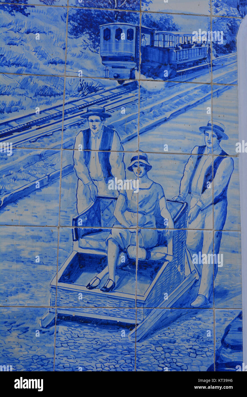 The famous wicker toboggan sled ride illustrated on hand painted blue ...