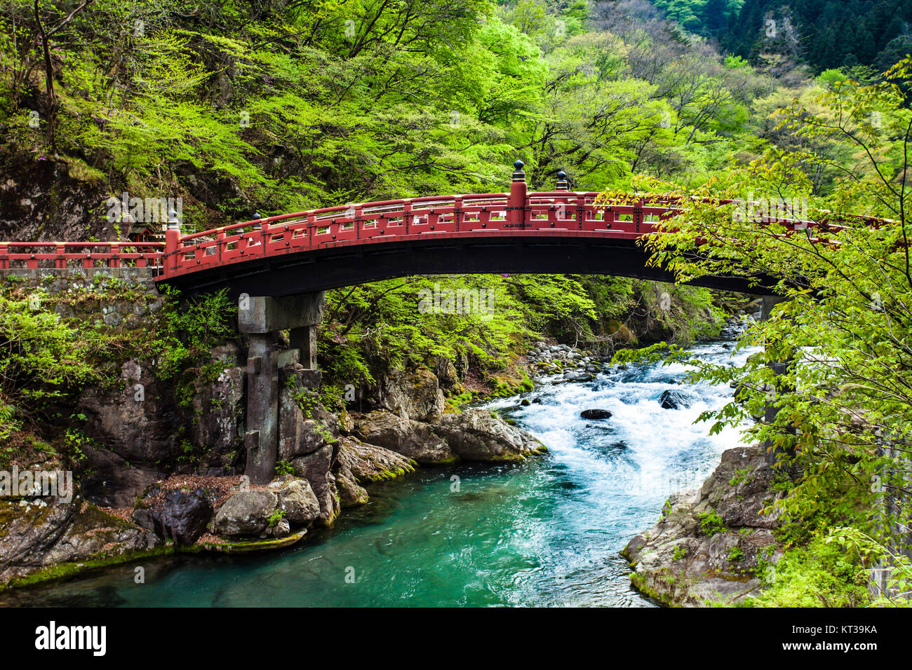 Red sacred bridge Shinkyo in UNESCO site of Nikko, Japan Stock Photo - Alamy