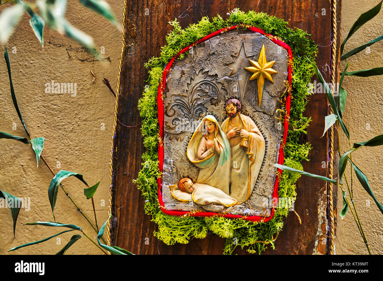 Christmas Nativity scene with The Holy Child, The Blessed Virgin Mary ...