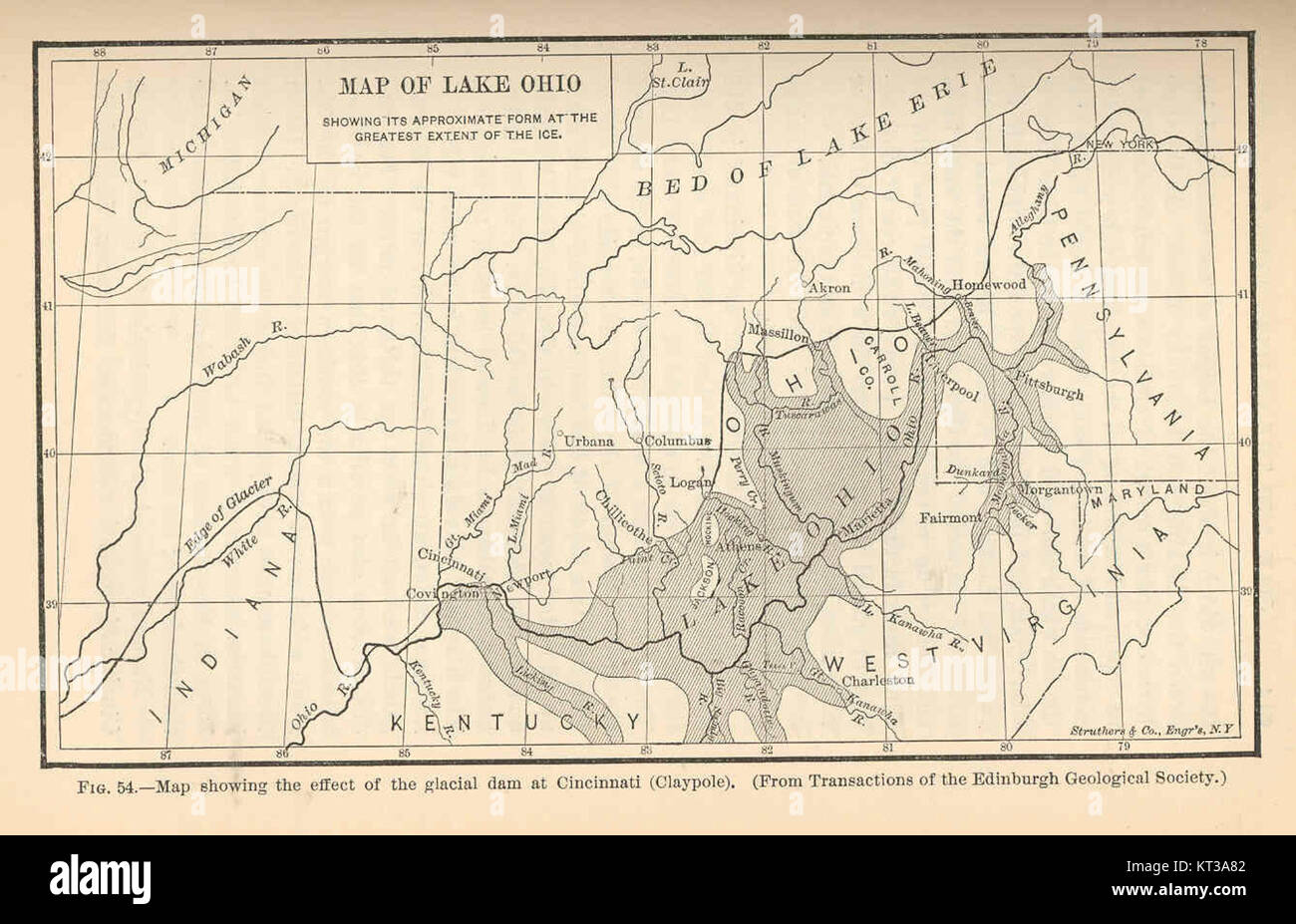 This map shows the effects of a glacial dam near Cincinnati, indicating ...