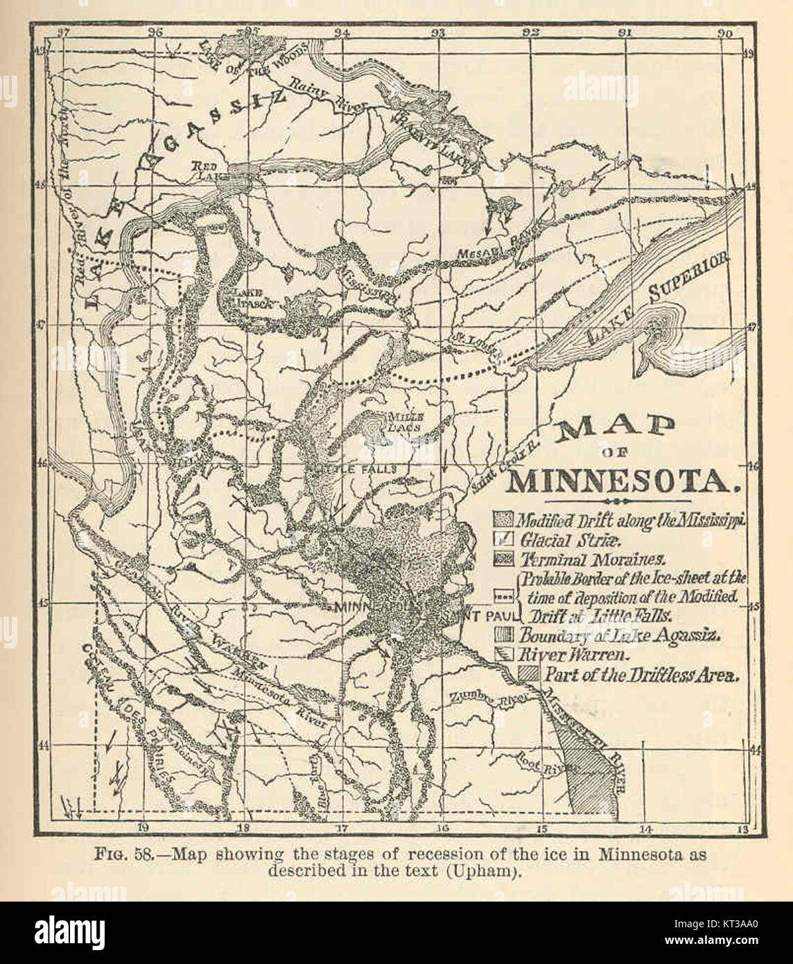 This map illustrates the stages of ice recession in Minnesota ...