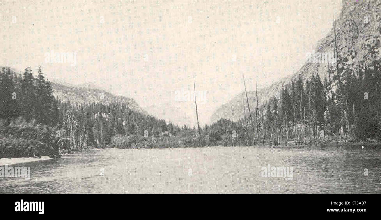 A view upstream from a sandspit at the head of Kern Lake, with black ...