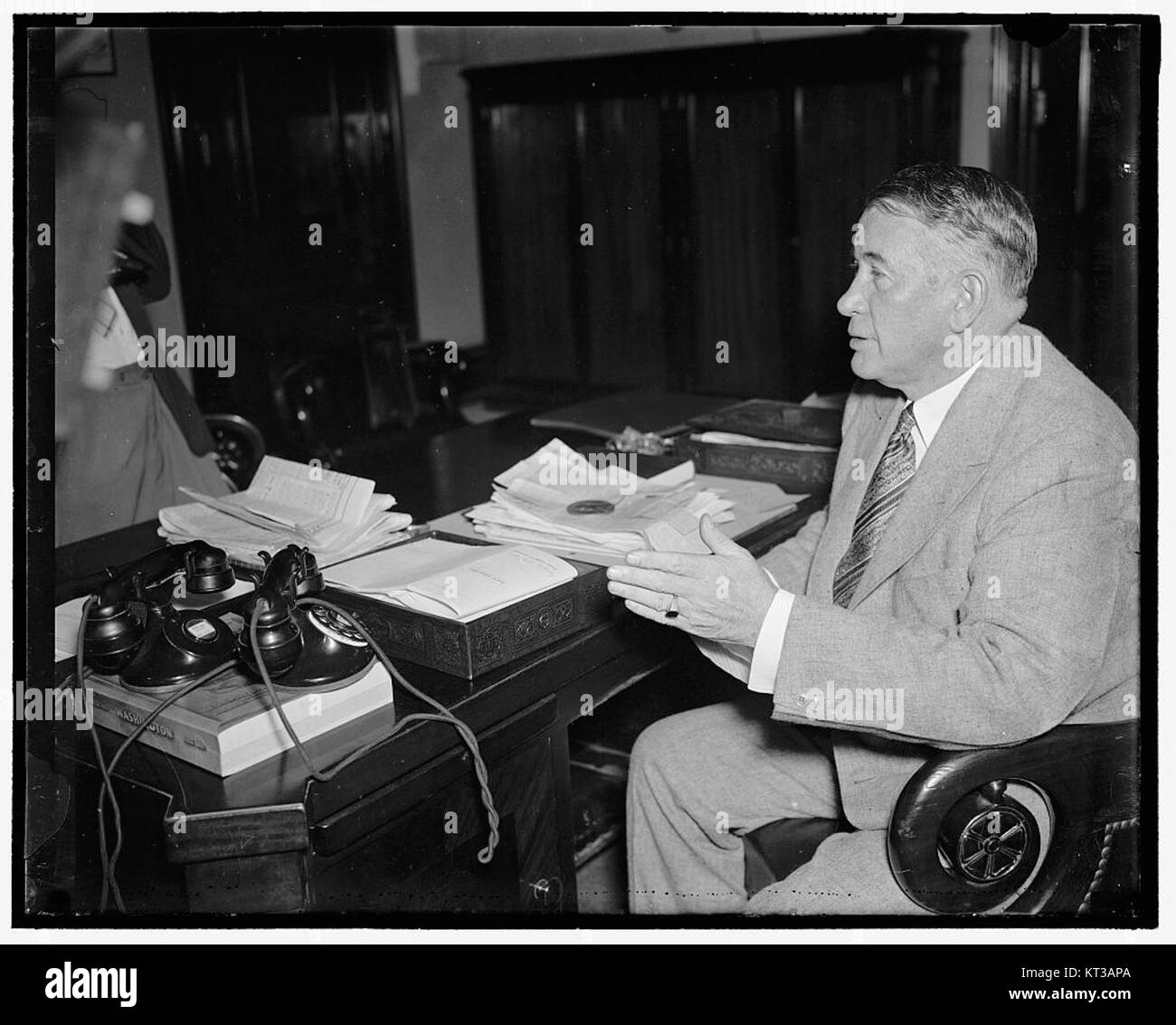 This image shows Alben Barkley, an American politician, with his hand ...