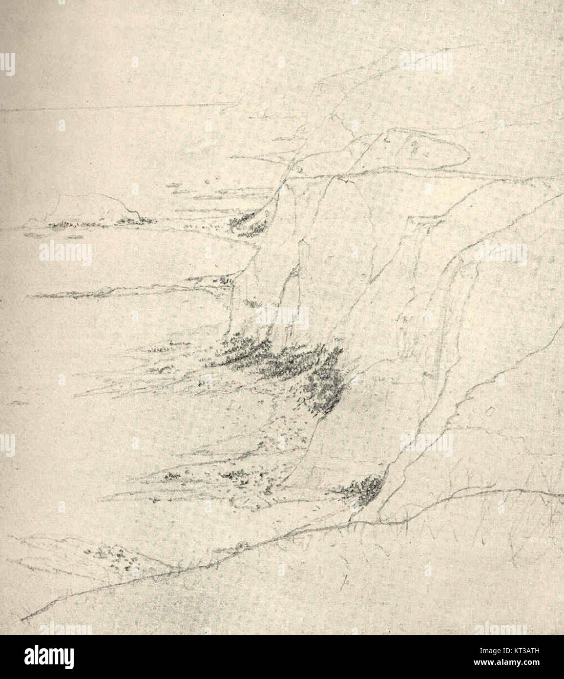 This image is a facsimile of a pencil sketch created in 1883, depicting ...