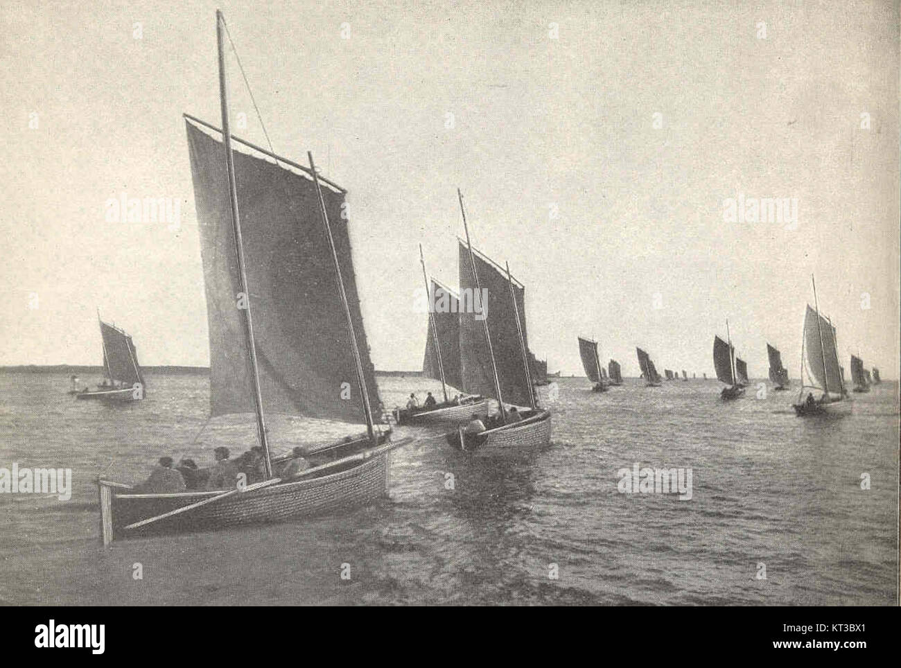 This scene shows sardine boats heading out to the fishing grounds. The ...