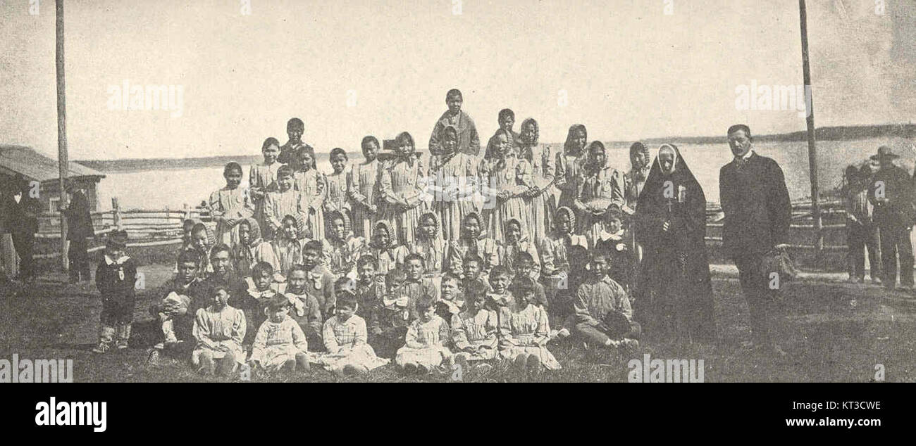 This photograph depicts Native school children at the Holy Cross ...
