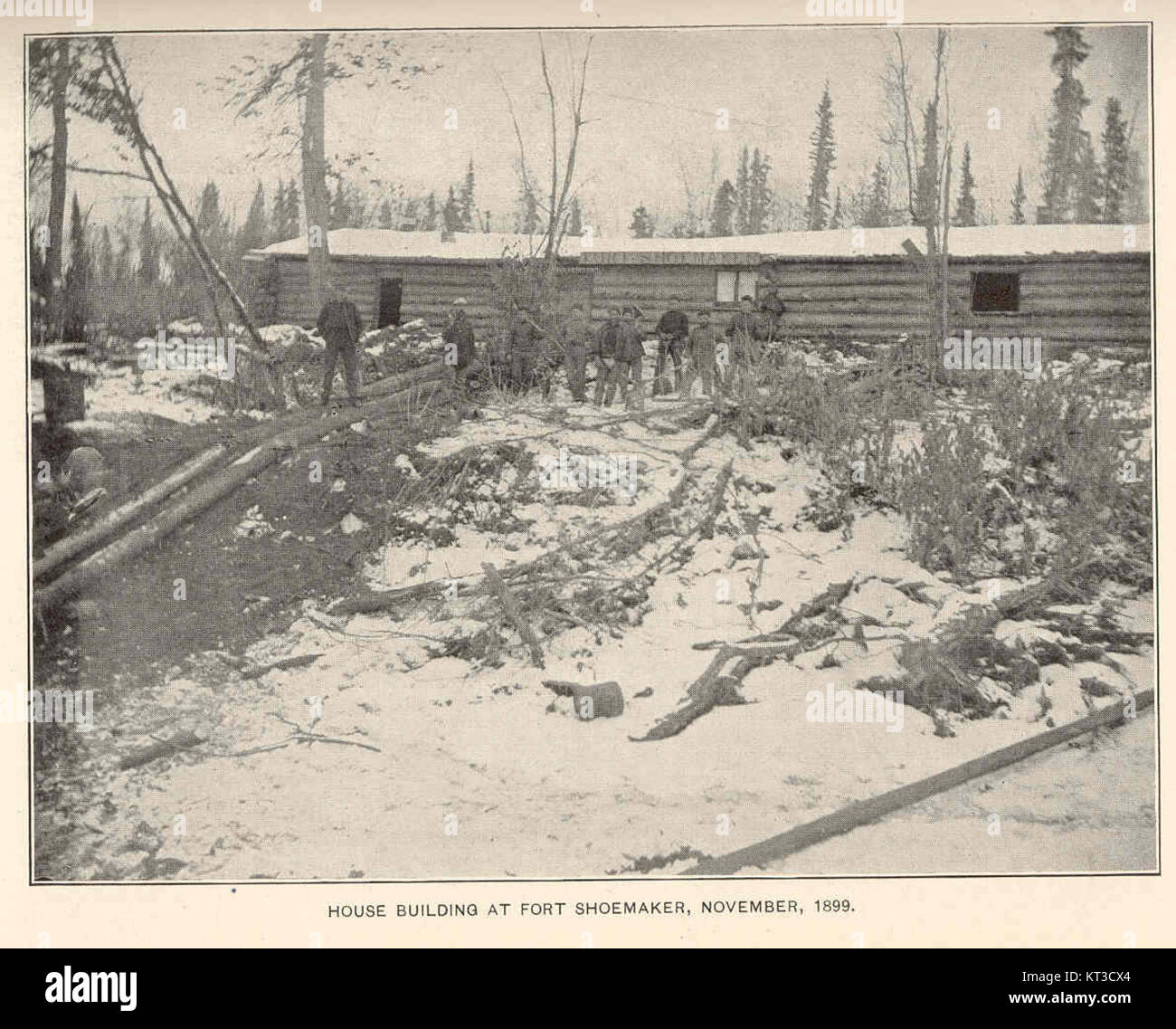 This historical photograph from November 1899 shows a house being built ...