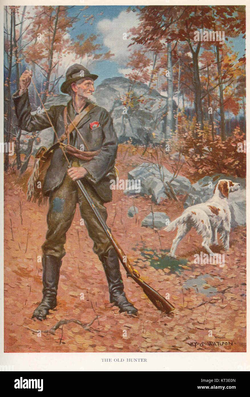 This image represents a classic depiction of an old hunter, showcasing ...