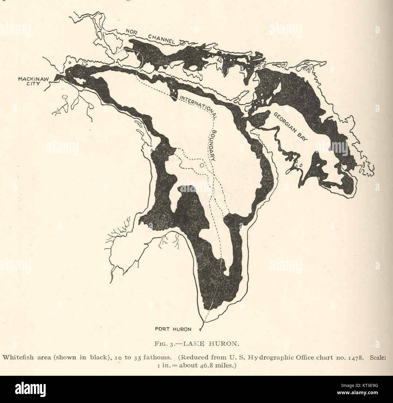 The area shown in black indicates a section of Lake Huron, specifically ...