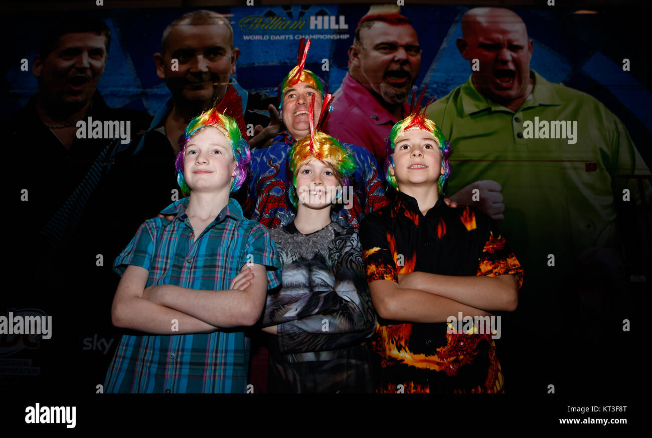 Darts fans soak up the atmosphere in the fan zone before the start of ...