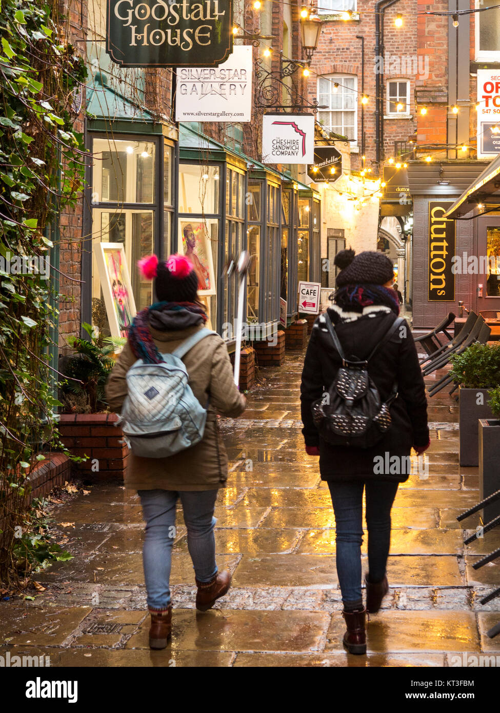 View along the wet pavements of the medieval godstall lane that links ...