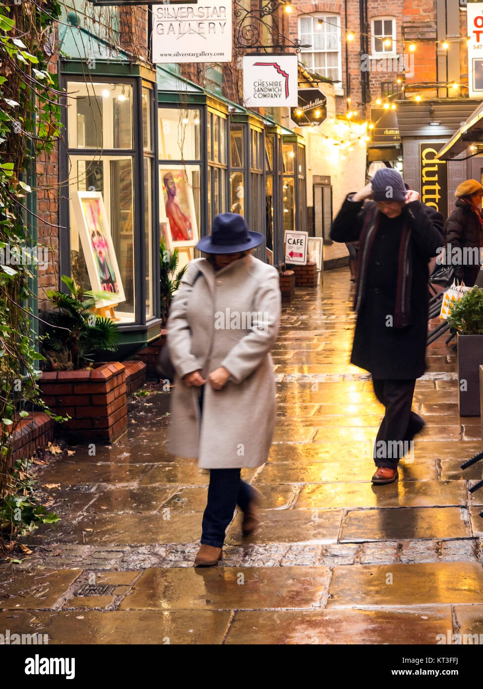 View along the wet pavements of the medieval godstall lane that links ...