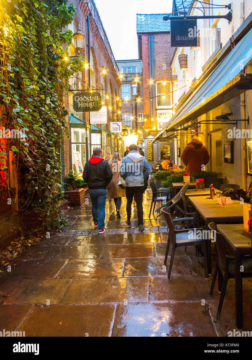 View along the wet pavements of the medieval godstall lane that links ...